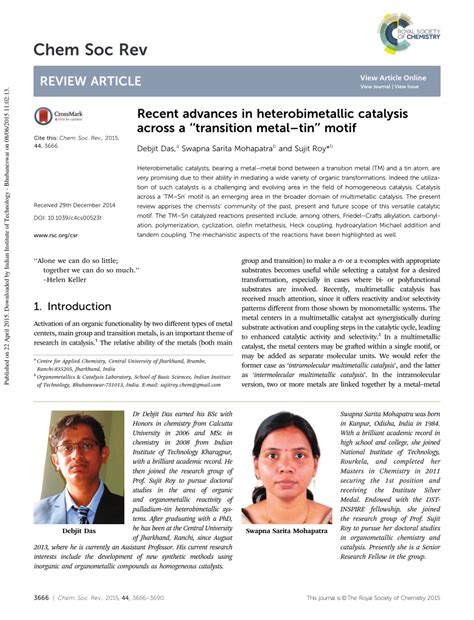 Pdf Cheminform Abstract Recent Advances In Heterobimetallic Catalysis Across A Transition