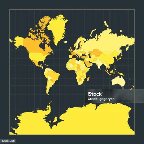 World Map Spherical Mercator Projection Futuristic World Illustration For Your Infographic
