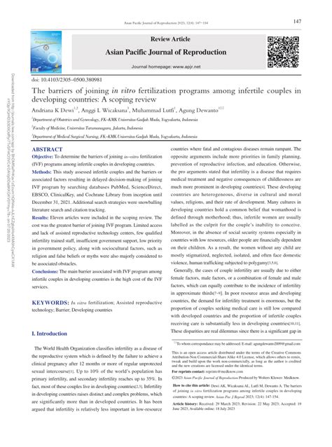 Pdf The Barriers Of Joining In Vitro Fertilization Programs Among Infertile Couples In