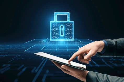 Cyber Security Technology And Business And Financial Data Protection Concept With Man Hands