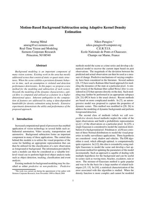 Pdf Motion Based Background Subtraction Using Adaptive Kernel Density