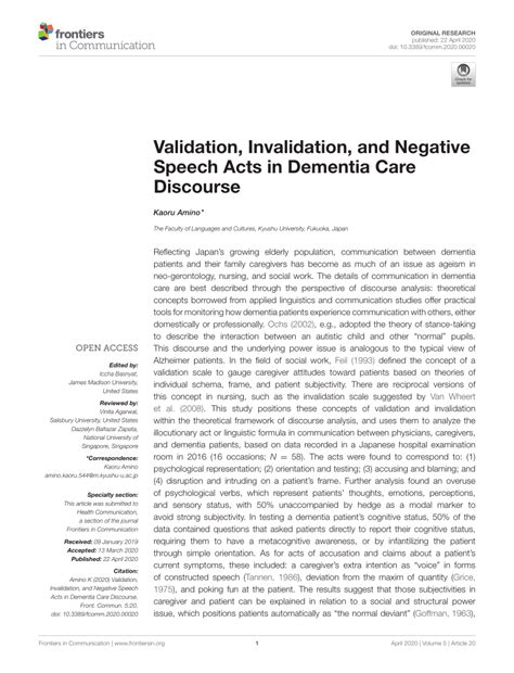 Pdf Validation Invalidation And Negative Speech Acts In Dementia