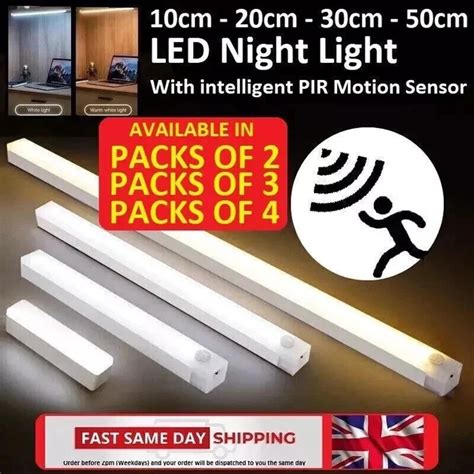 Strip Light Led Pir Motion Sensor Wireless Usb Rechargeable Cabinet