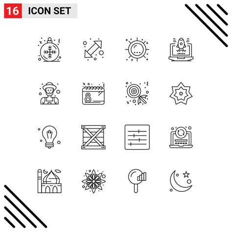 Set Of 16 Commercial Outlines Pack For Gardener Laptop Heat Rocket Sunshine Editable Vector