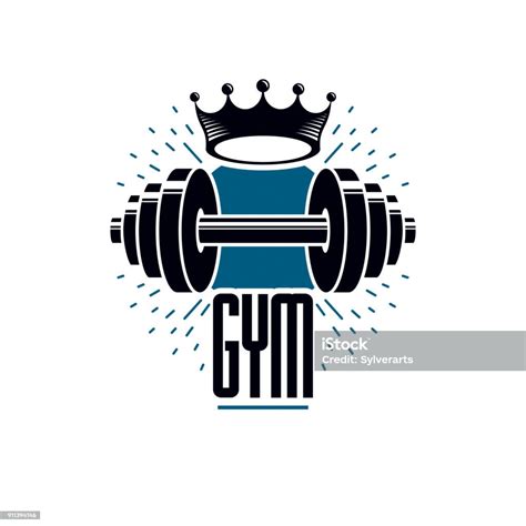 체육관과 피트 니스 템플릿 복고풍 스타일 벡터 상징 와 바 벨 건강한 생활방식에 대한 스톡 벡터 아트 및 기타 이미지 건강한