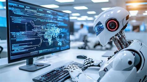 Robot Working Computer Stock Illustrations 12818 Robot Working