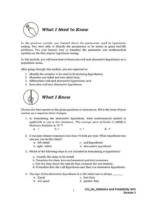 Ate Null And Alternative Hypotheses On A Population Mean College And Advanced Algebra Studocu