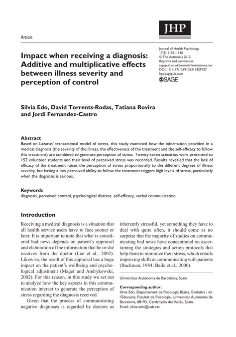Pdf Impact When Receiving A Diagnosis Additive And Multiplicative Effects Between Illness