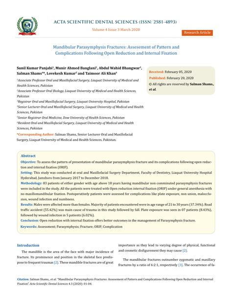 Pdf Mandibular Parasymphysis Fractures Assesement Of Pattern And Complications Following Open