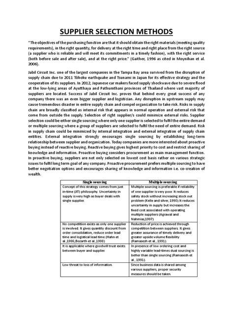Supplier Selection Process Pdf Procurement Supply Chain