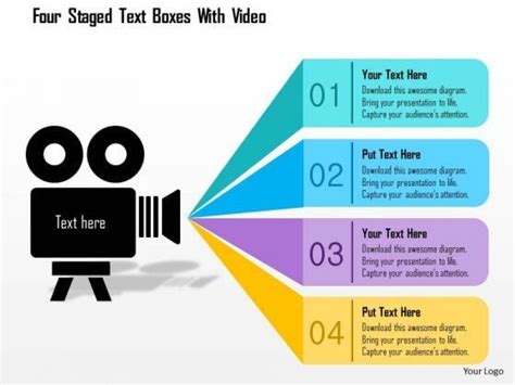 Business Diagram Four Staged Text Boxes With Video Presentation Template