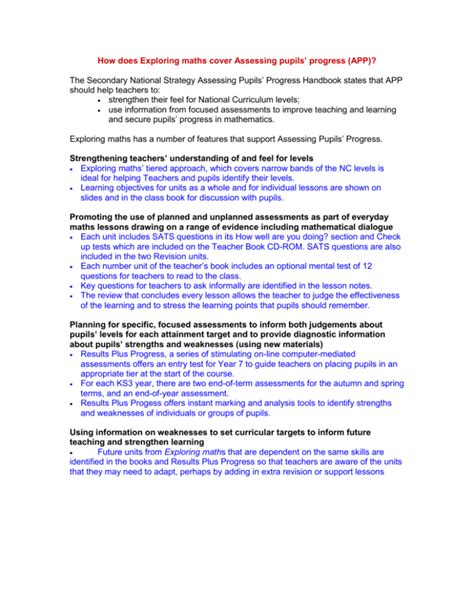 Exploring Maths And Assessing Pupils Progress