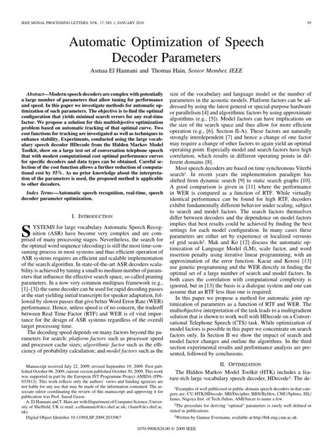 Pdf Automatic Optimization Of Speech Decoder Parameters