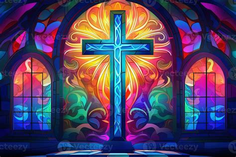 Illustration In Stained Glass Style With Cross On The Background Of The
