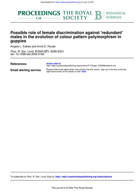 pdf possible role of female discrimination against redundant males