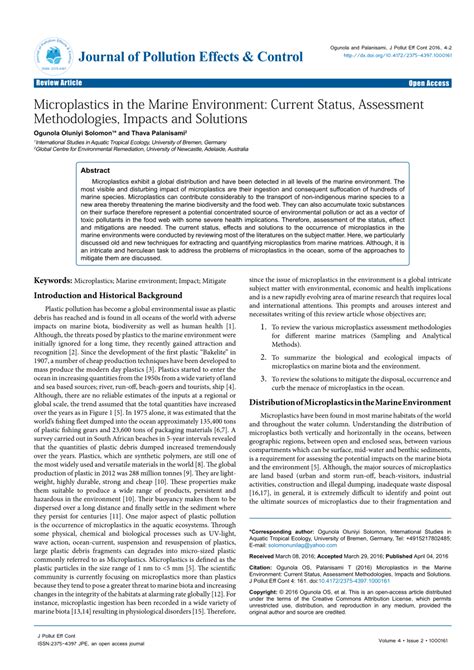 Pdf Microplastics In The Marine Environment Current Status Assessment Methodologies Impacts
