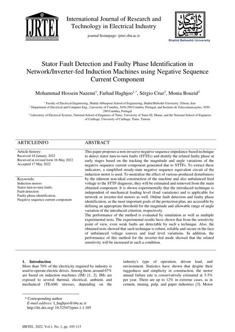 Pdf Stator Fault Detection And Faulty Phase Identification In Networkinverter Fed Induction