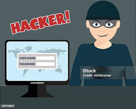Ilustración De Hacker Robar Sensible Datos Como La Contraseña De Un Ordenador Personal Y Más