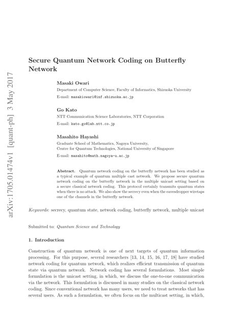 Pdf Secure Quantum Network Coding On Butterfly Network