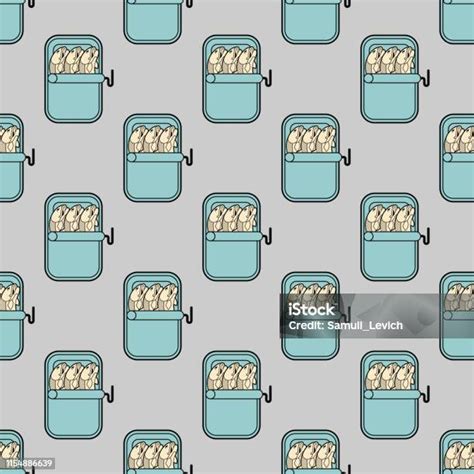 완벽 하 게 통조림 물고기 패턴입니다 물고기 주석 통조림 제품의 배경을 보존 합니다 벡터 장식입니다 음식 질감 정어리에 대한 스톡 벡터 아트 및 기타 이미지 Istock