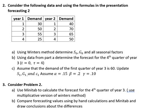 Solved 2 Consider The Following Data And Using The Formulas
