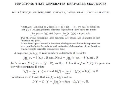 Functions That Generates Derivable Sequences Romanian Mathematical