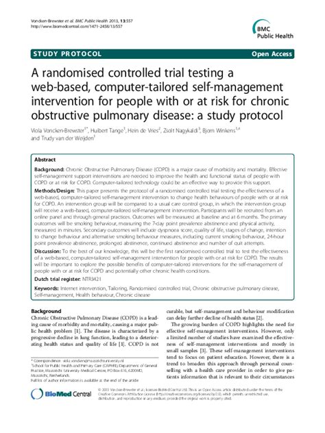 Pdf Web Based Self Management For Copd A Randomised Trial Protocol