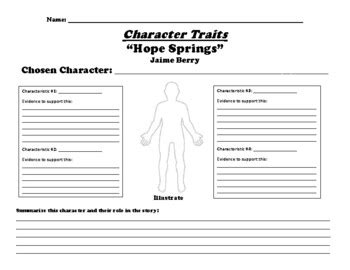 Hope Springs” Jaime Berry Character Traits Worksheet By Northeast