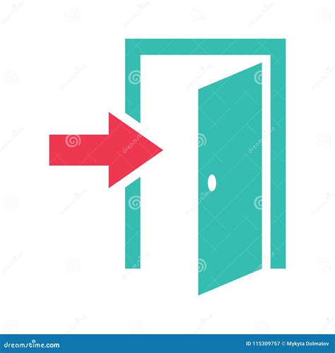 Emergency Exit Sign Door Entrance Strategy Exit Icon Red Arrow Pointing On Entrance Stock