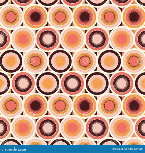 Retro 60s 70s Mid Century Circles And Suns Funky Seventies Style Pattern Stock Illustration