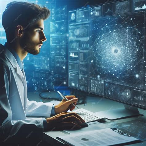 Scientist Computing Analysing And Visualizing Complex Data Set On Computer Premium Ai