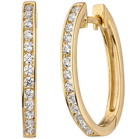 Creolen Oval 375 Gold Gelbgold 26 Zirkonia Ohrringe Goldcreolen Goldoh