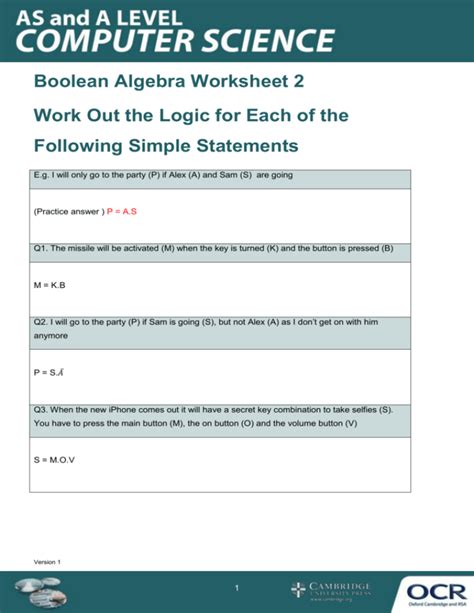 Boolean Algebra Topic Exploration Pack Learner Activity 2
