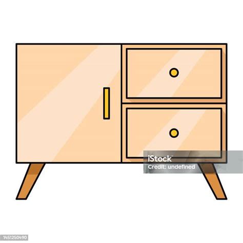 침대 옆 탁자 만화 스타일의 미니멀리즘 아이콘입니다 서랍이 있는 탁자의 벡터 평면 그림 0명에 대한 스톡 벡터 아트 및 기타