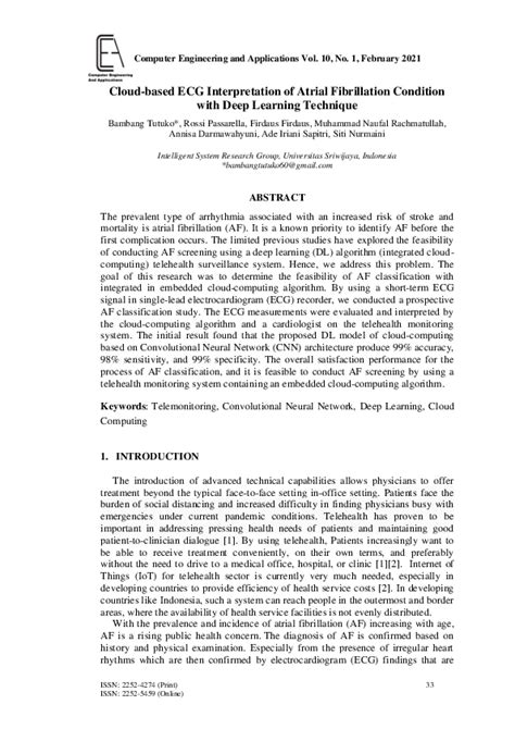 Pdf Cloud Based Ecg Interpretation Of Atrial Fibrillation Condition With Deep Learning Technique