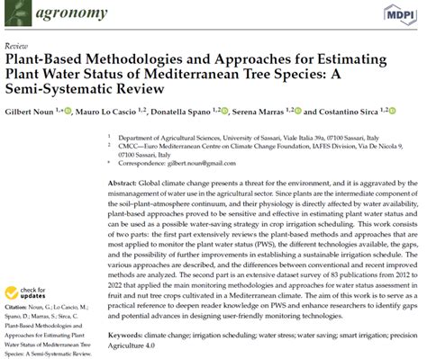 Plant Based Methodologies And Approaches For Estimating Plant Water