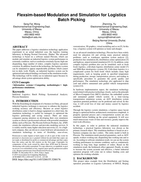 Pdf Flexsim Based Modulation And Simulation For Logistics Batch Picking
