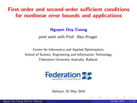 Pdf First Order And Second Order Sufficient Conditions For Nonlinear Error Bounds And Applications