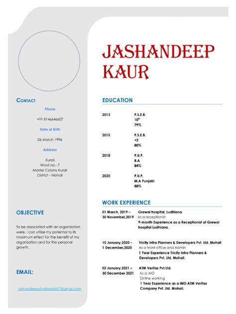 Jashandeep Kaur Cv Pdf