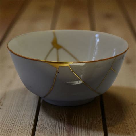 Japanese Porcelain Bowl Pink Peony Kintsugi Pure Gold Kintsugi