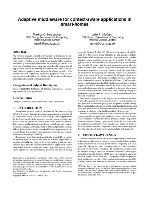 Pdf Adaptive Middleware For Context Aware Applications In Smart Homes