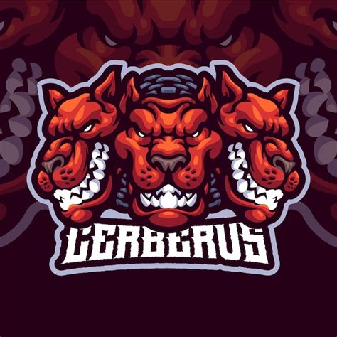 Cerberus 마스코트 로고 템플릿 프리미엄 벡터