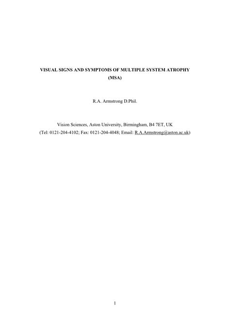 Visual Signs And Symptoms Of Multiple System Atrophy Msa Docslib