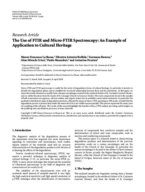 Pdf The Use Of Ftir And Micro Ftir Spectroscopy An Example Of Application To Cultural Heritage