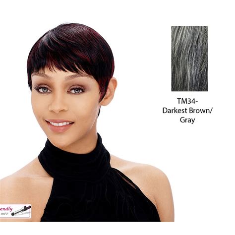 Synthetic Short Layered Pixie Cut Style Full Cap Wig Bebe Two Tone Mix Of Darkest Brown With 5