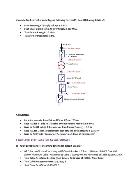 ccalculate fault current at each stage of following electrical systemh
