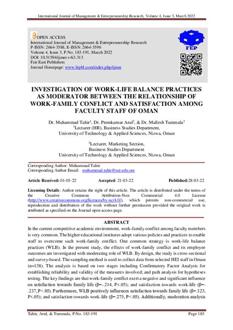 Pdf Investigation Of Work Life Balance Practices As Moderator Between The Relationship Of Work