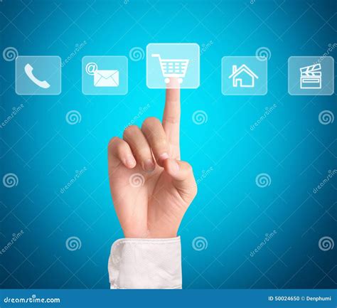 Man Pressing A Touchscreen Button Stock Photo Image Of Interface Business 50024650