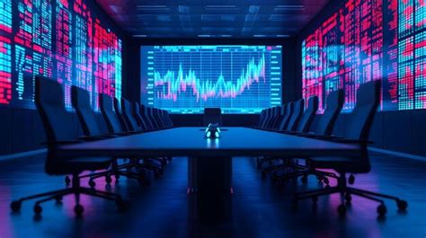 Empty Conference Room With Stock Market Data Screens Premium Ai Generated Image