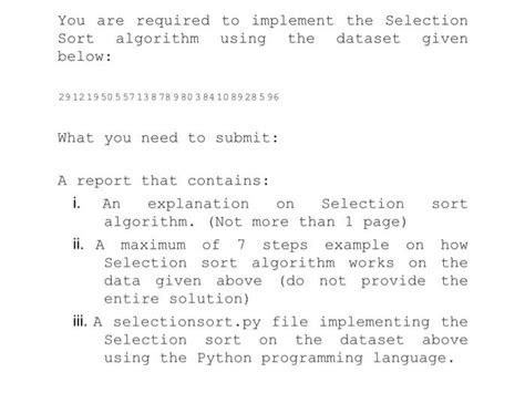Solved You Are Required To Implement The Selection Sort Chegg Com